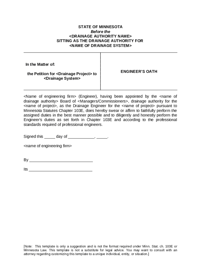 Engineer's Oath - bwsr state mn Doc Template | pdfFiller