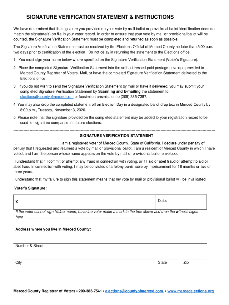 Fillable Online Signature Verification Statement - Registrar of Voters ...