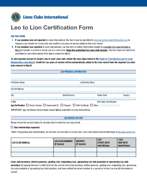 Fillable Online Leo to Lion Certification and Years of Service Transfer ...