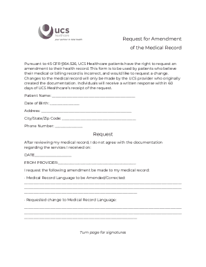 Fillable Online Request for Amendment of the Medical Record Fax Email ...
