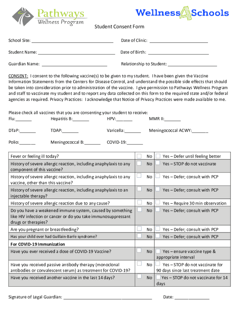 Fillable Online Parent/Guardian Permissions for Student Under Age 18 ...