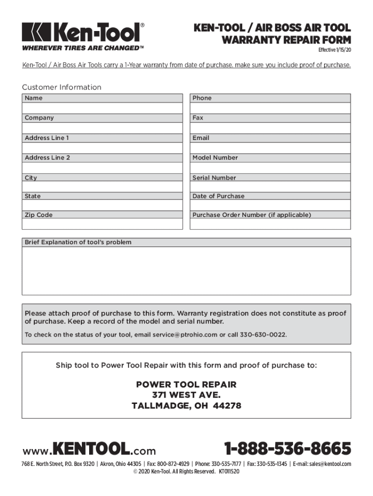 Fillable Online Air Tool Warranty Repair Form Fax Email Print - pdfFiller