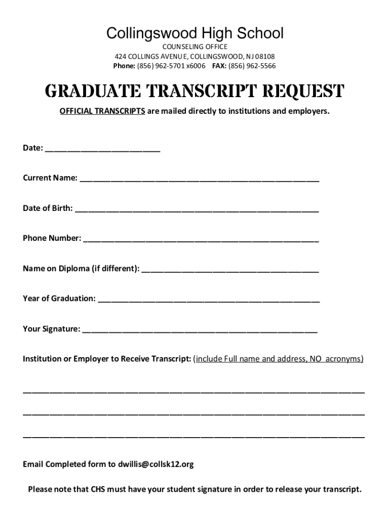 Fillable Online School Counseling / Request a Transcript Fax Email ...