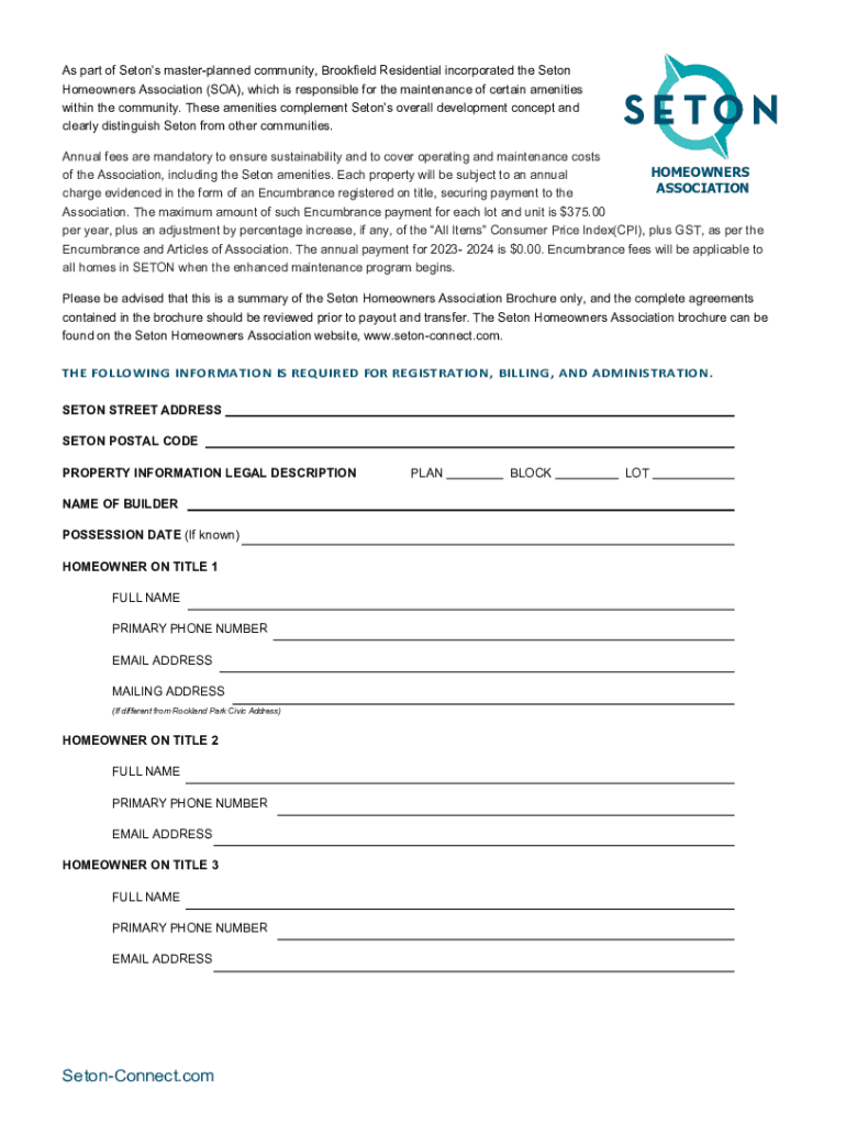 Fillable Online As part of Setons master-planned community, Brookfield ...