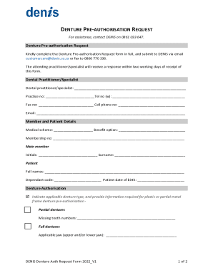 Fillable Online Denture Pre-authorisation RequestDENIS Fax Email Print ...