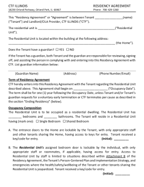 Fillable Online Residency Agreement Template for CILA, CLF and CGH ...