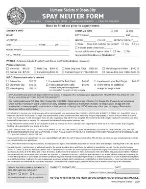 Fillable Online SPAY NEUTER FORM Fax Email Print - pdfFiller
