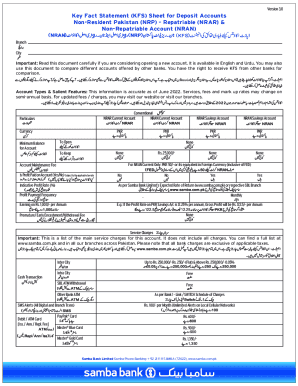 Fillable Online Key Fact Statement (KFS) Sheet for Deposit Accounts Non ...