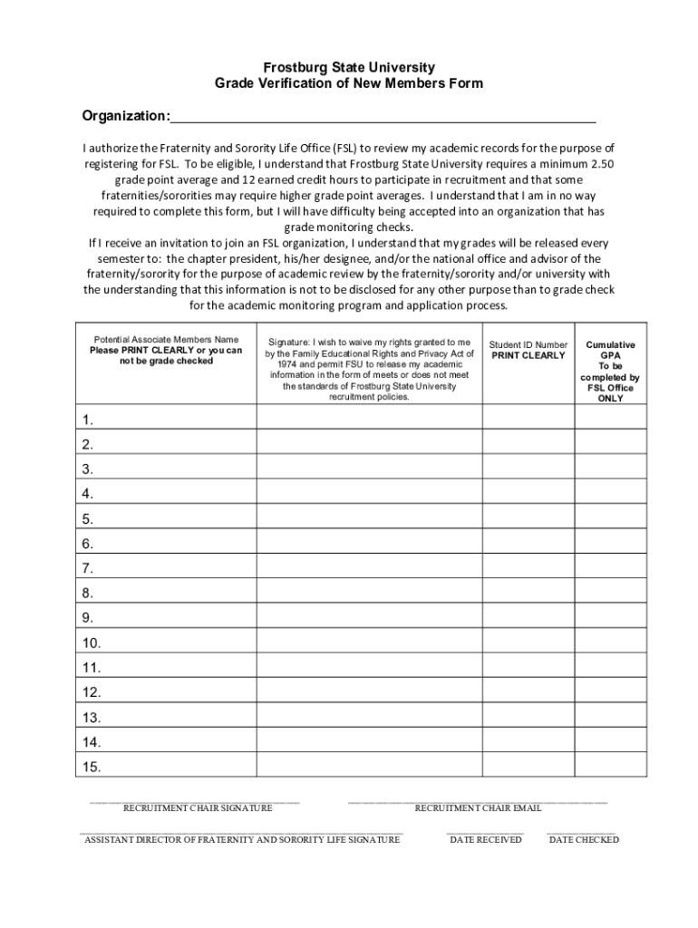 Fillable Online Grade Verification for New Members Form.doc Fax Email Print - pdfFiller
