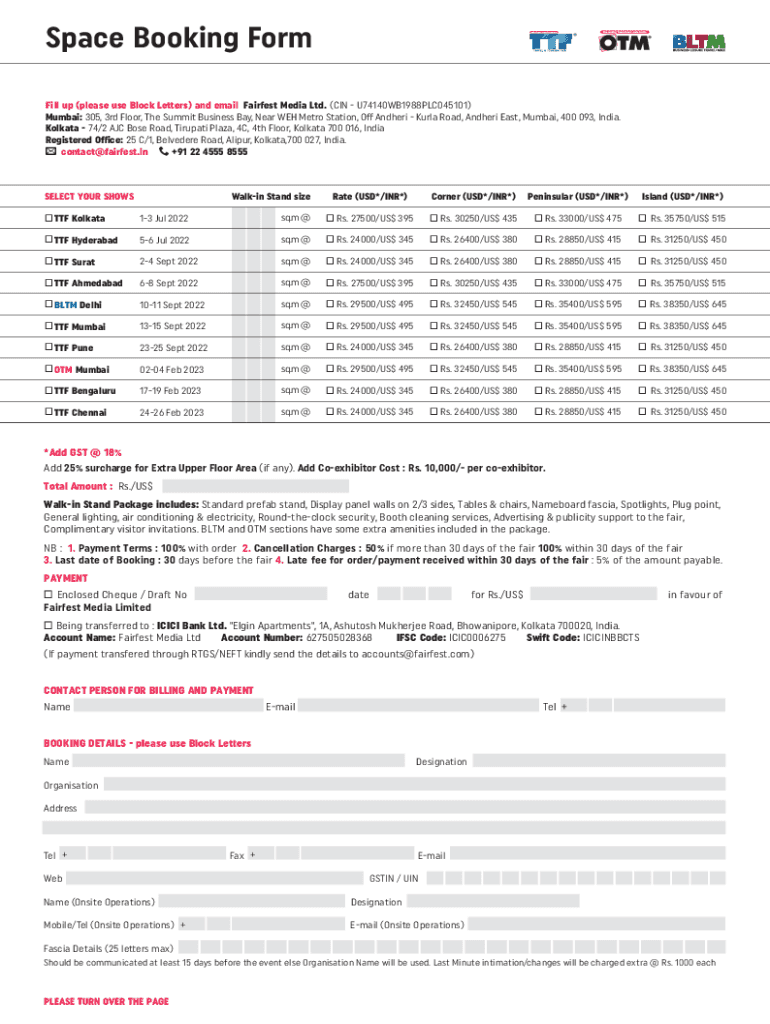 Fillable Online Space Booking Form Fax Email Print - pdfFiller
