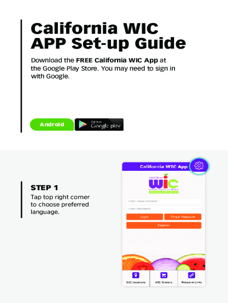 Fillable Online California WIC APP Set-up GuideAndroid. WIC App Set-up ...