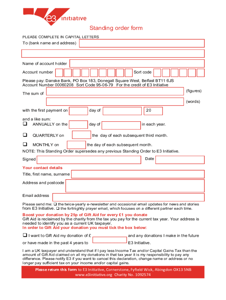 Fillable Online Standing order form Fax Email Print - pdfFiller