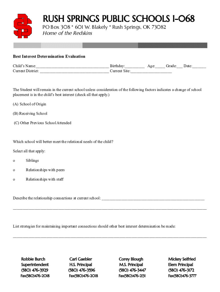 Fillable Online Foster Care Best Interest Determination Form Fax Email ...