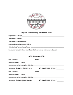 Fillable Online Daycare and Boarding Instruction Sheet DOG ... Fax ...