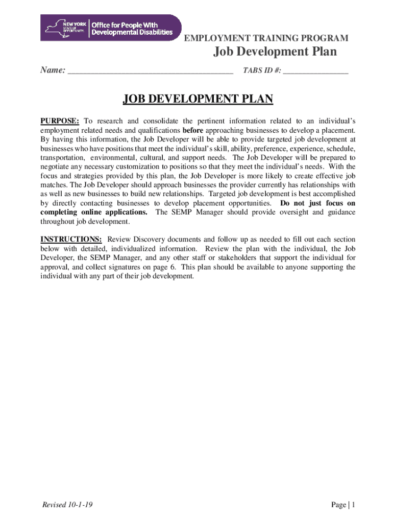 Fillable Online Job Development Plan Fax Email Print - pdfFiller