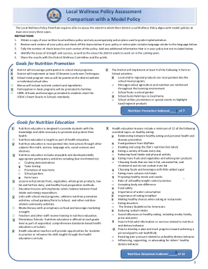Fillable Online Local Wellness Policy Assessment Comparison to a Model ...