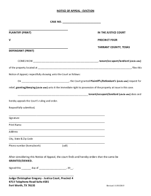 Fillable Online notice of appeal - eviction Fax Email Print - pdfFiller