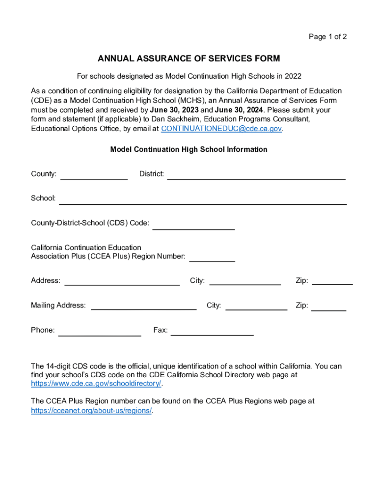 Fillable Online Annual Assurance of Services Form 2022 - Continuation ...