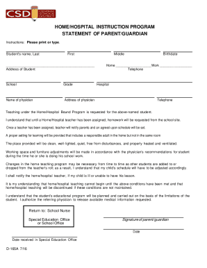 Fillable Online Application for Home/Hospital Instruction (Please type ...