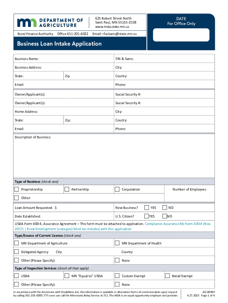 Fillable Online Business Loan Intake Application. Business Loan Intake Application Fax Email ...