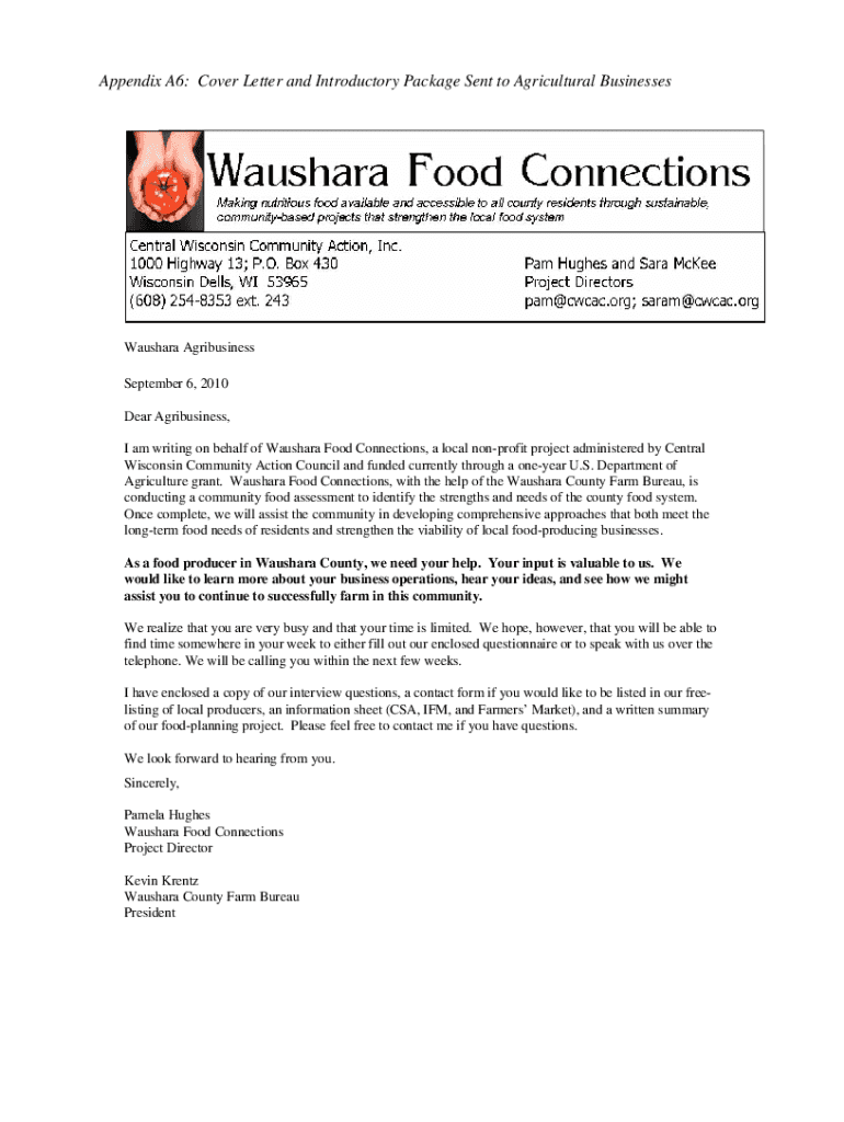 Fillable Online Cover Letter and Introductory Packet Sent to Grocery ...