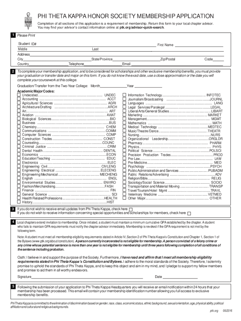 Fillable Online phi theta kappa honor society membership application Fax Email Print - pdfFiller