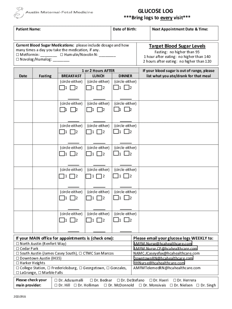 Fillable Online GLUCOSE LOG. LOG Fax Email Print - pdfFiller