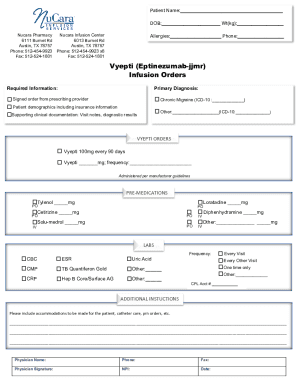 Fillable Online Vyepti (Eptinezumab-jjmr) Infusion Orders - SpaceCraft ...