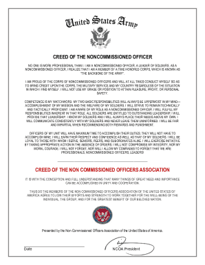 Fillable Online The Noncommissioned Officer's Creed - Army Facts Fax ...