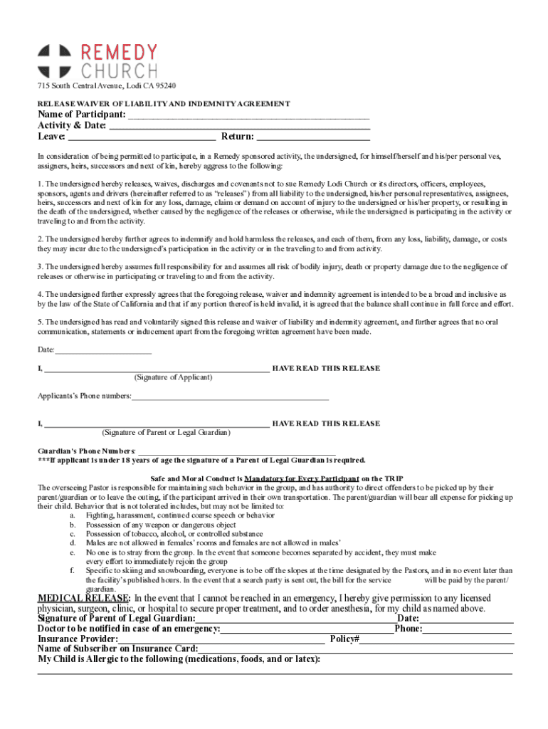 Fillable Online Remedy Lodi Church Release Form.pages Fax Email Print ...