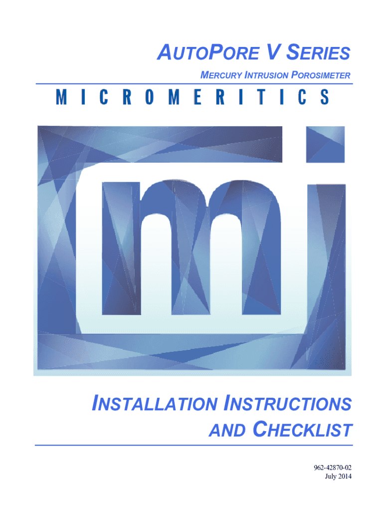 Fillable Online AutoPore V Series Installation Instructions and ...