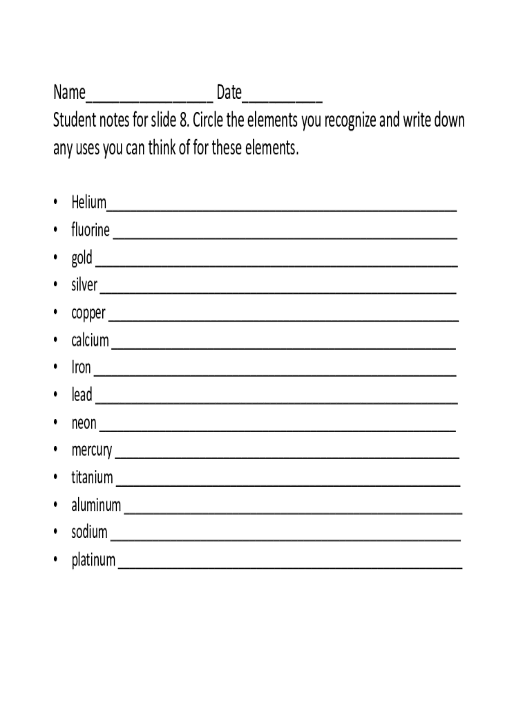 Fillable Online Worksheet for The Elements PowerPoint.pdf Fax Email ...