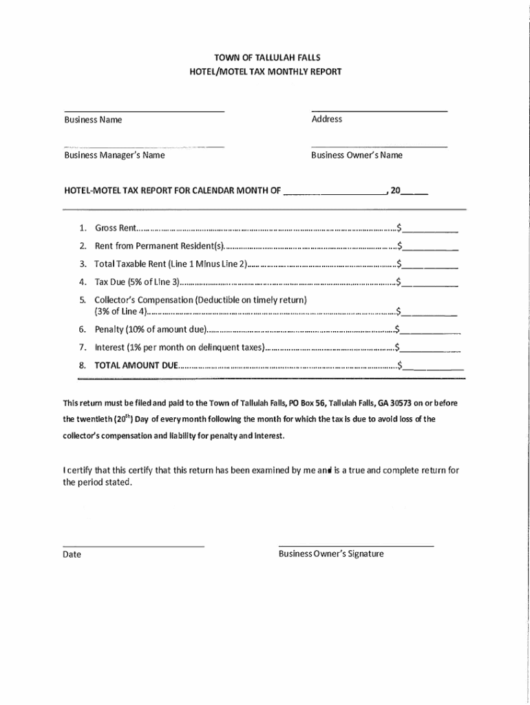 Fillable Online Hotel-Motel Excise TaxGeorgia Department of Community ...