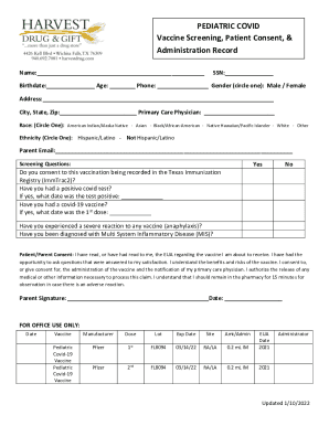 Fillable Online Universal Consent and Screening Form for Minors age 6 ...