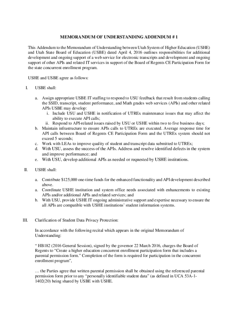 Fillable Online ADDENDUM MEMORANDUM OF AGREEMENT ... Fax Email Print ...