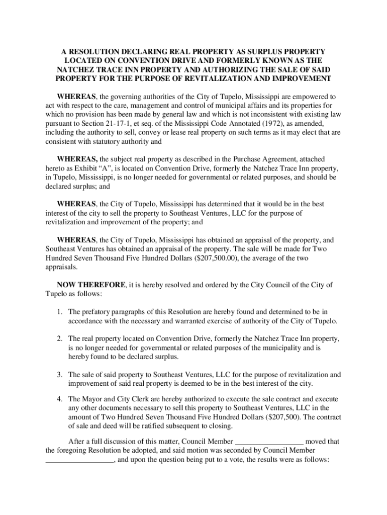 Fillable Online a resolution declaring real property as surplus ...