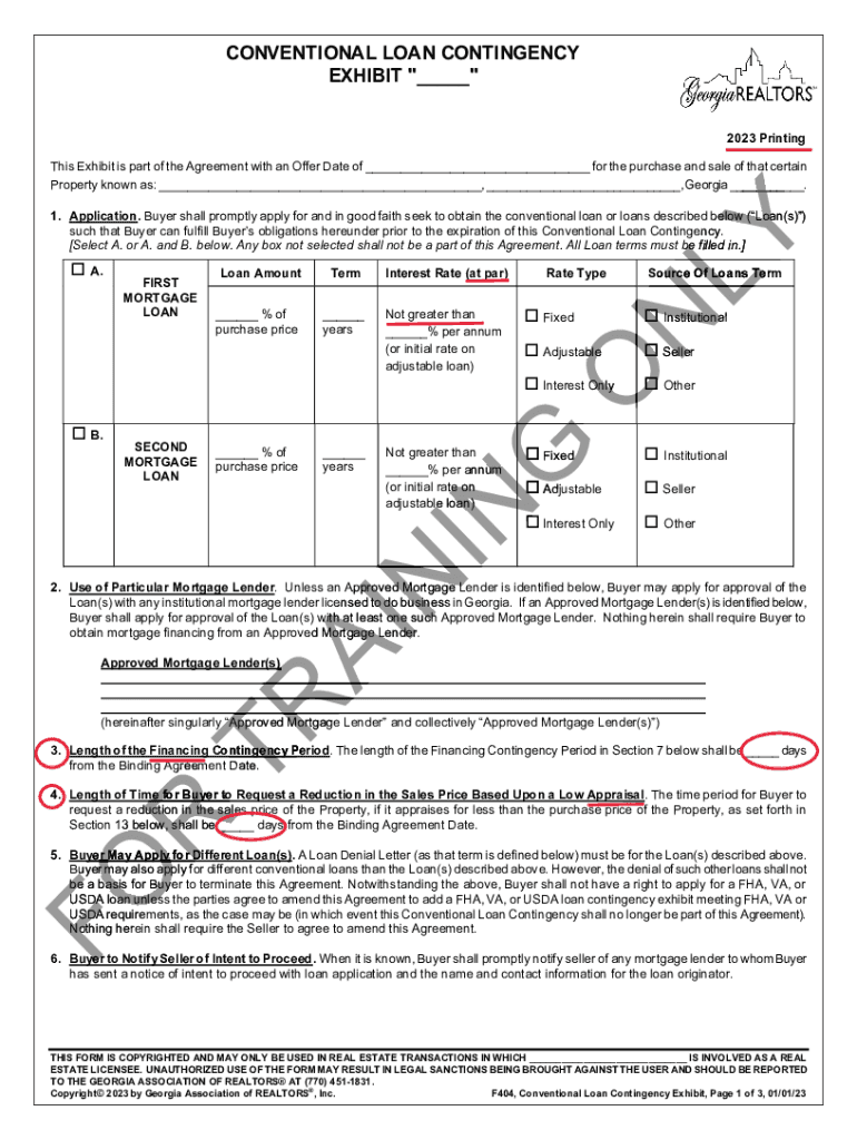 Fillable Online Conventional loan contingency exhibit: Fill out & sign ...