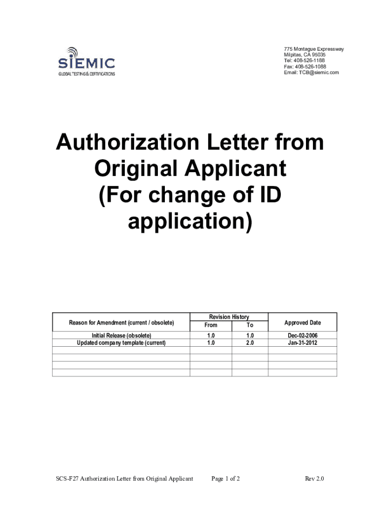 Fillable Online Authorization Letter from Original Applicant (For ...
