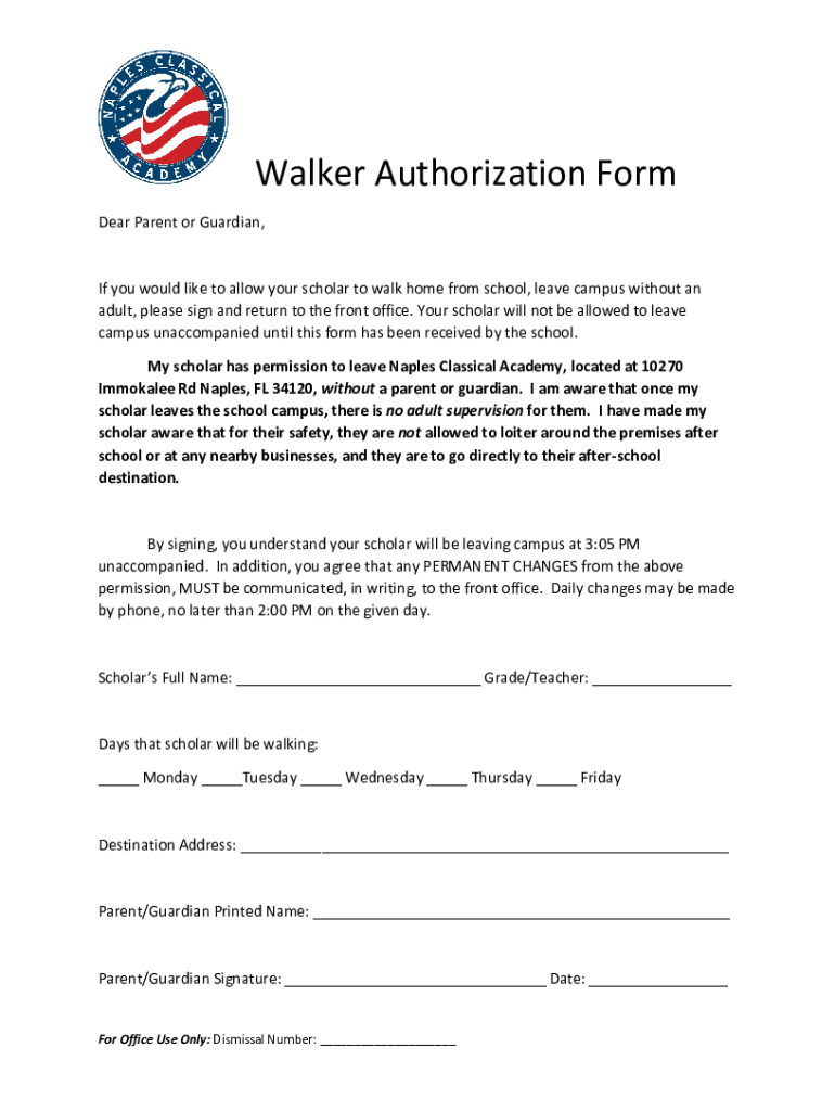 Fillable Online Student Walker Form (pdf) Fax Email Print - pdfFiller