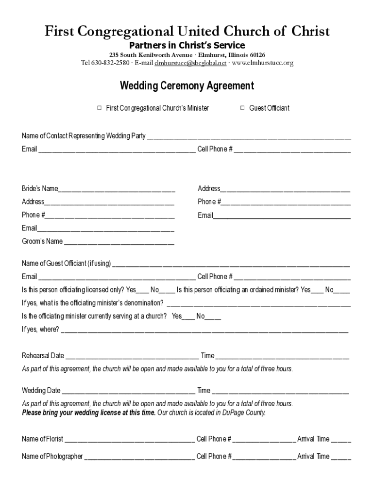 Fillable Online First Congregational United Church of Christ of Elmhurst Fax Email Print - pdfFiller