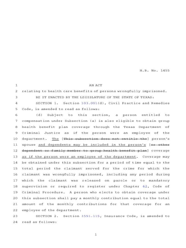 Fillable Online 88(R) HB 1455 - Engrossed version - Bill Text Fax Email ...