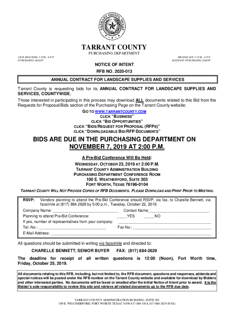 Fillable Online RFB NO. 2020-013 REQUEST FOR BID FOR ANNUAL ... Fax Email Print - pdfFiller