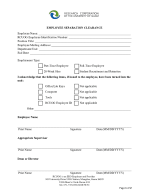 Fillable Online Clearance Checklist for Terminating/Transferring ...