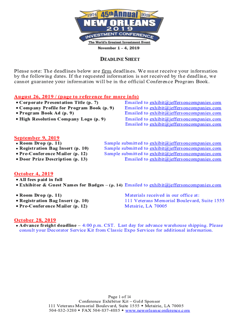 Fillable Online DEADLINE SHEET Fax Email Print - pdfFiller
