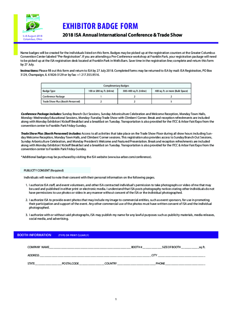 Fillable Online EXHIBITOR BADGE FORM Fax Email Print - pdfFiller