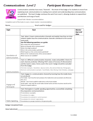 Fillable Online Communications Level 2 Participant Resource Sheet Sheet ...