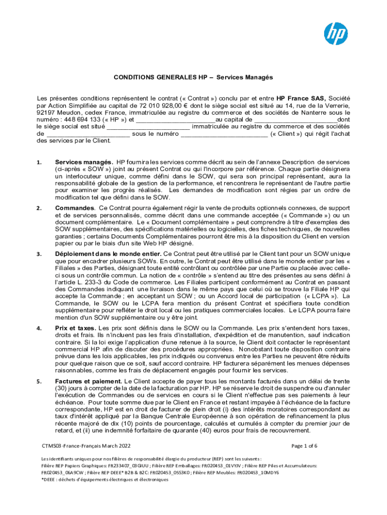 Remplissable En Ligne Agreement Number(s) where required: HP: HP France ...