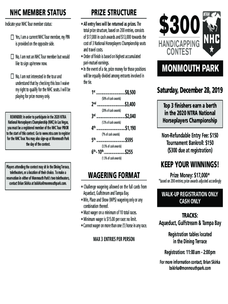 Fillable Online total prize structure, based on 200 entries, consists ...