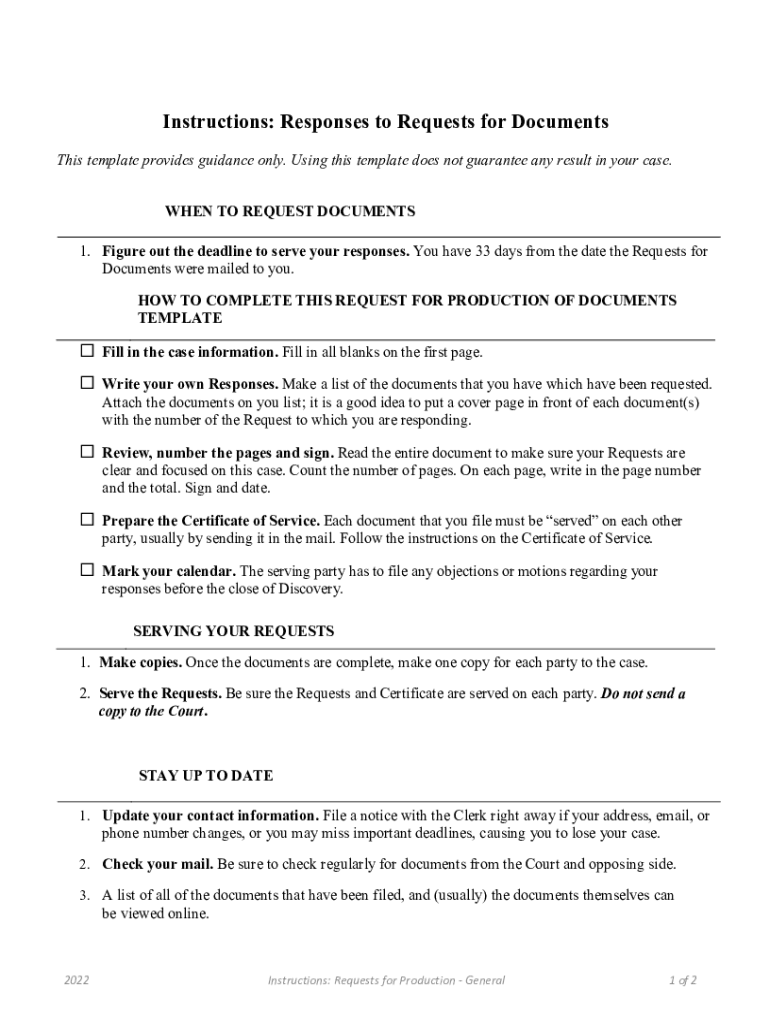 Fillable Online Instructions: Responses to Requests for Documents Fax ...