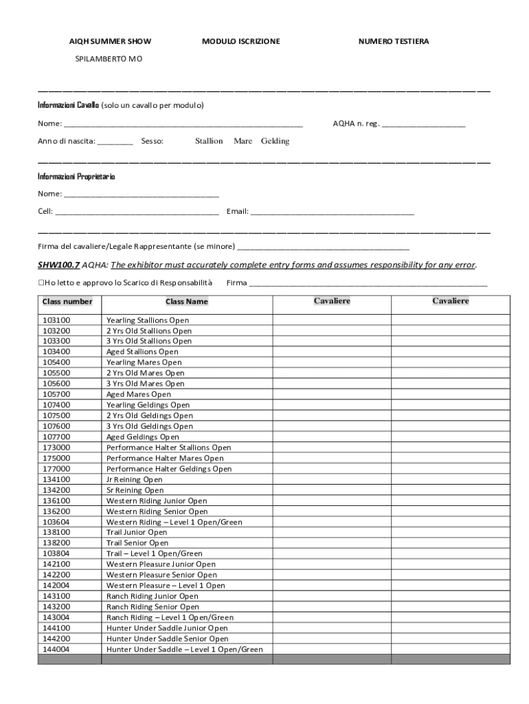 Fillable Online SHW100.7 AQHA: The exhibitor must accurately complete ...